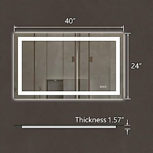 ExBrite 40x24 Inches LED Bathroom Lighted Mirror,Wall Mounted Mirror,Anti Fog,Dimmable,Dual Lighting Mode,Tempered Glass