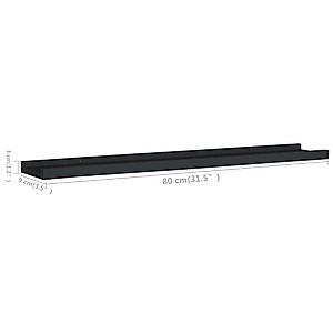 vidaXL Wall-Mounted Black Ledge Shelves, Set of 2, Lacquered MDF, Measuring 31.5"x3.5"x1.2", Suitable for Picture Frames and Decorations, Easy to Install