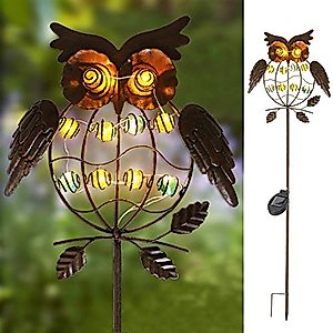 TAKE ME Owl Garden Solar Lights Outdoor, Solar Powered Stake Lights Great Gifts - Metal OWL LED Decorative Garden Lights for Walkway,Pathway,Yard,Lawn (Bronze)