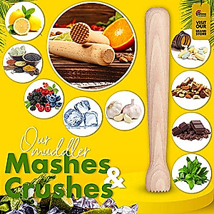 Steso Wooden Muddler Drink Cocktail Mojito – Durable Muddler Bar Tool Wood - Stable Muddled Fruit Mint Lime Lemon Herb - Mudlers Cocktail Muddled Powerful