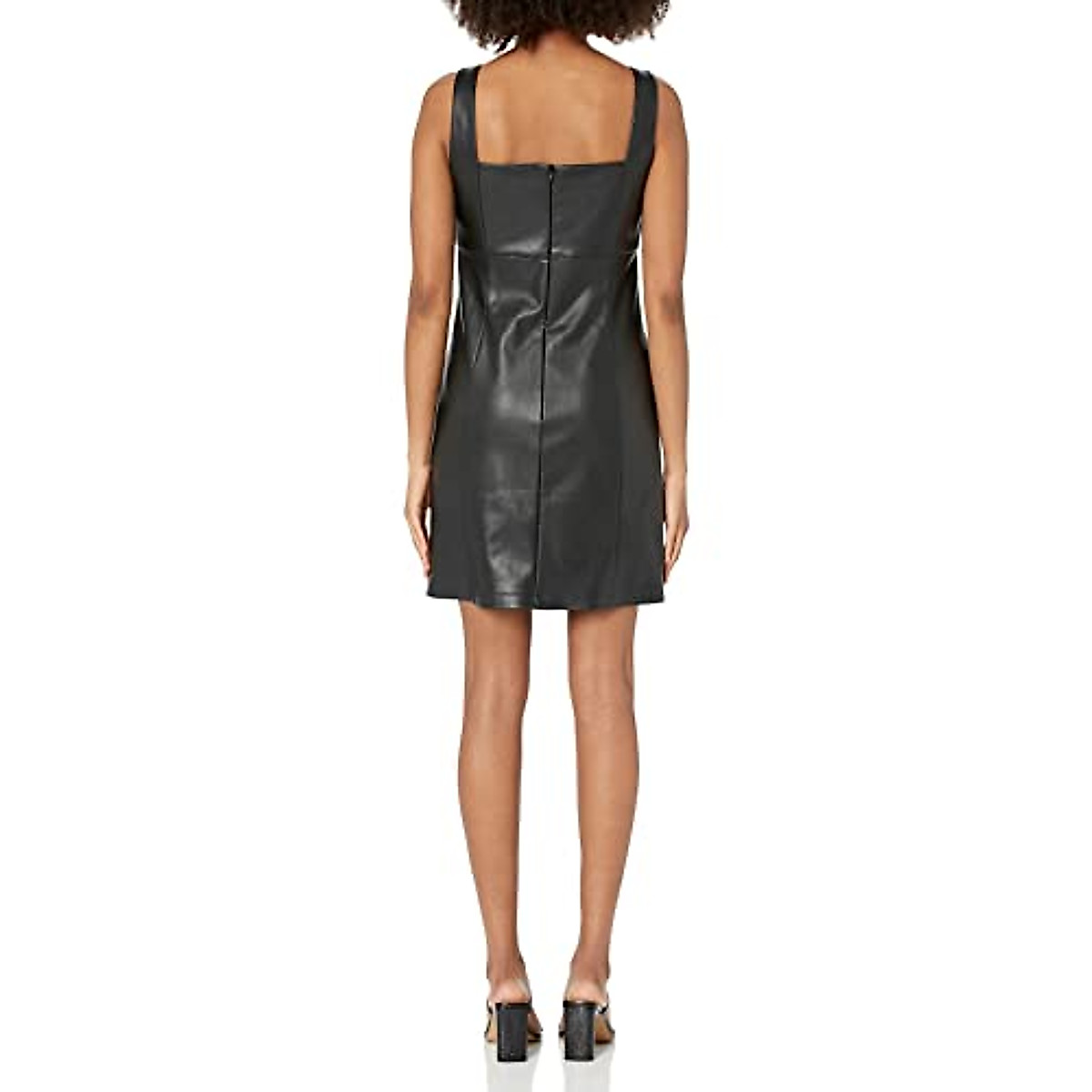The Drop Women's Hank Vegan Leather Square Neck Mini Dress, Black, XL