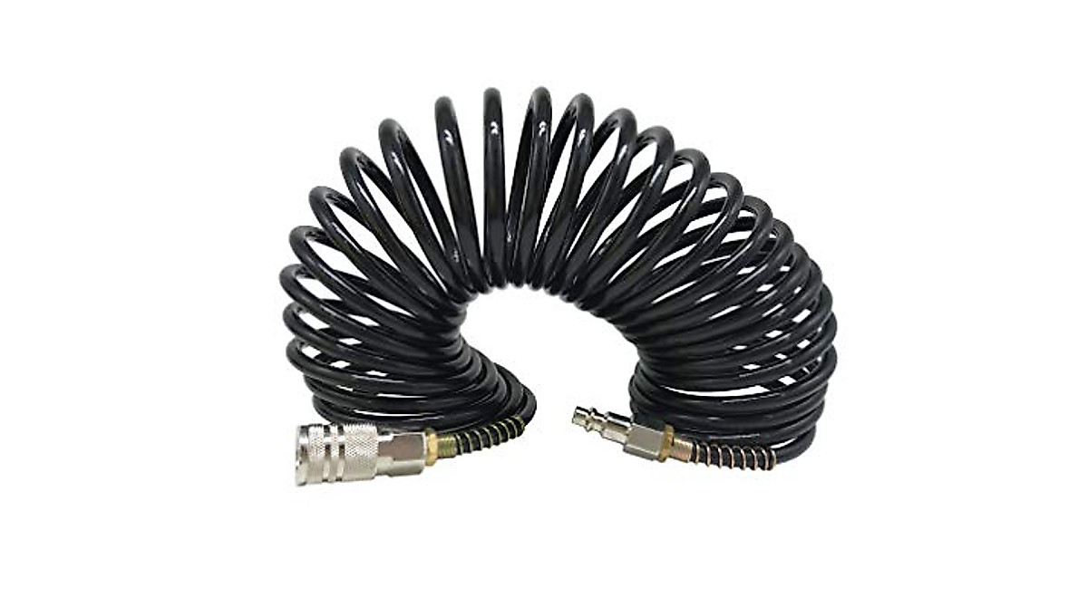 Heavy Duty Coiled Air Hose - 25 Ft Polyurethane Air Compressor Hose
