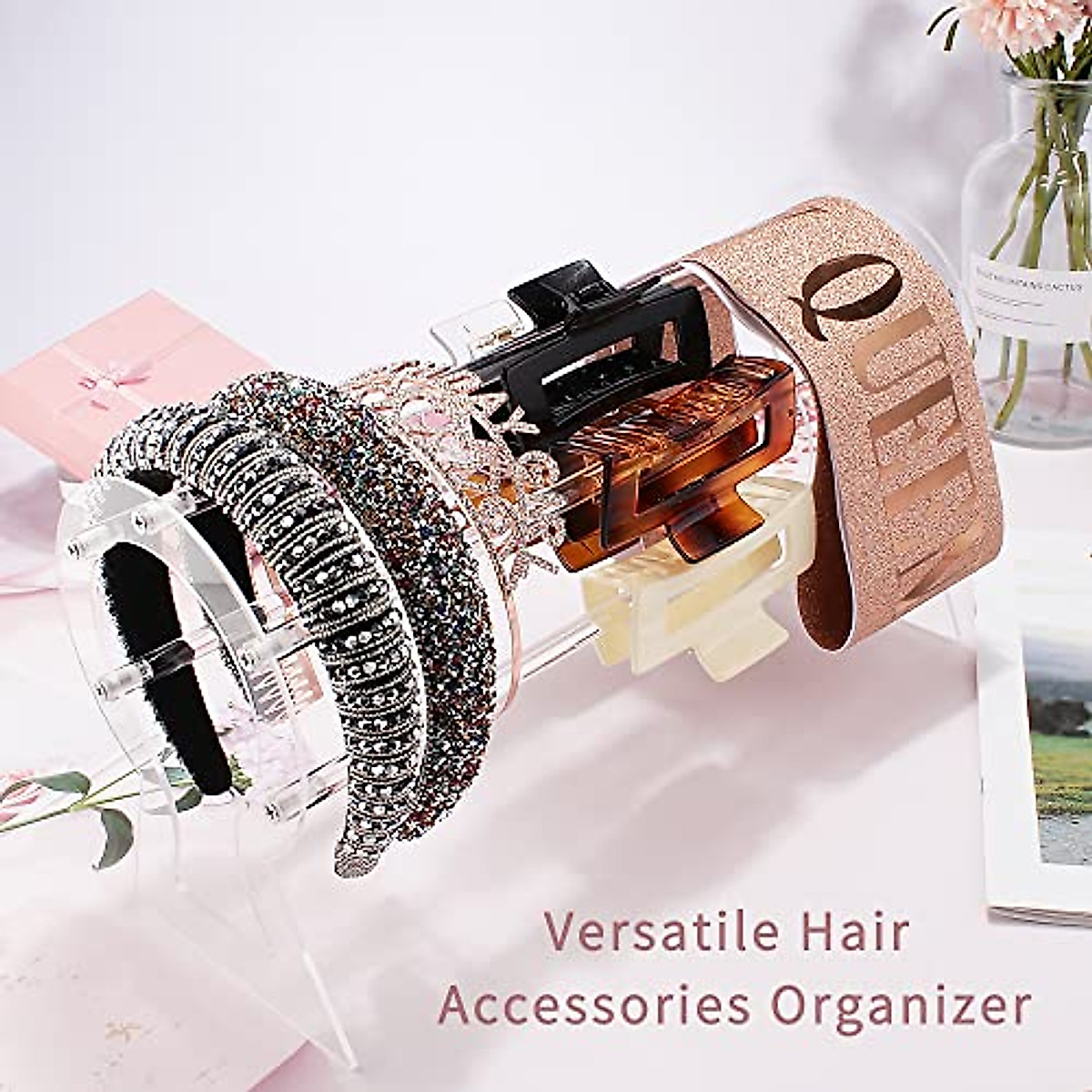 TOBATOBA Headband Holder, Headband Organizer, 13.8inch Upgraded Acrylic Headband Display, Clear Head Band Holder Organizer for Women Girls, Headband Storage Display for Girls Room Hair Accessories