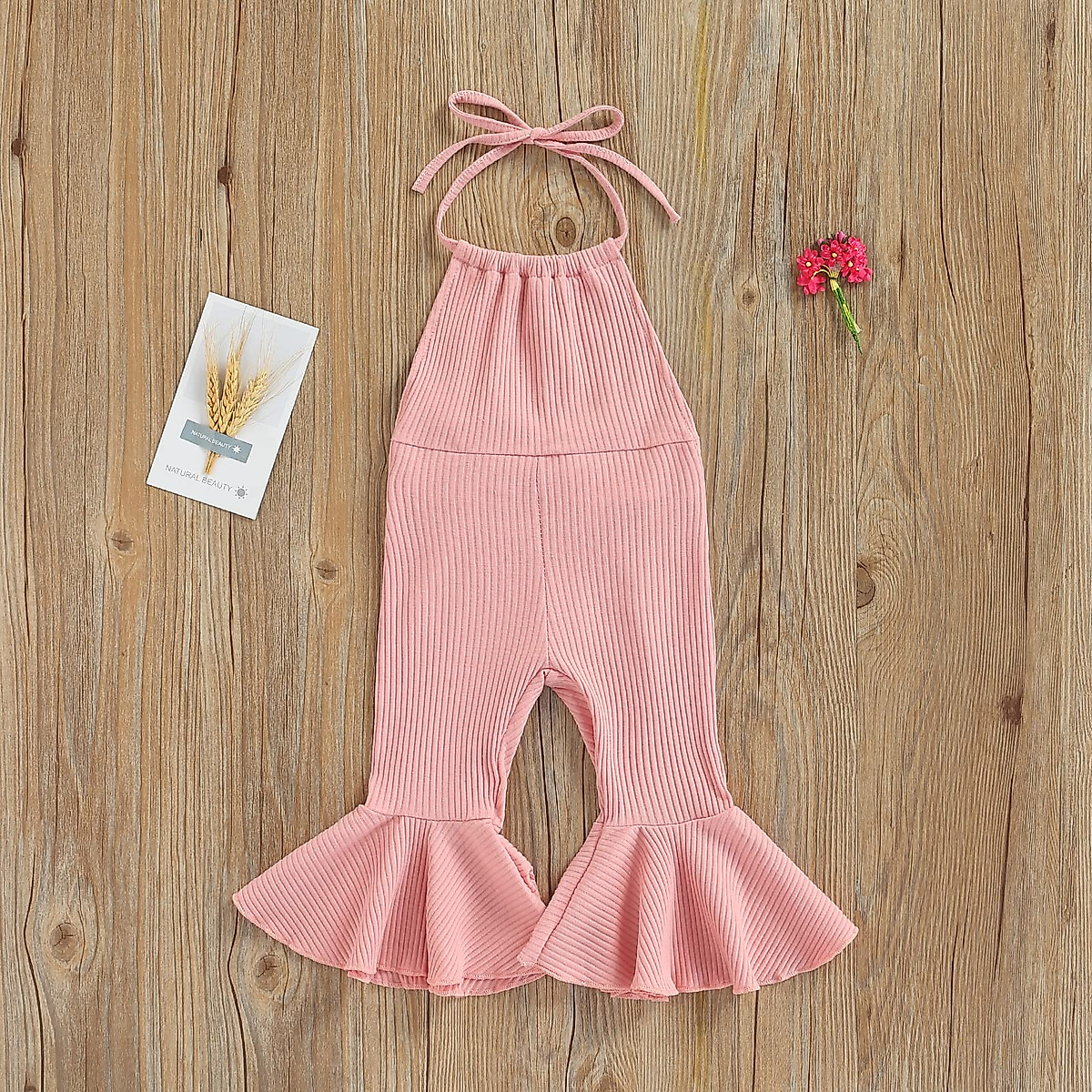 YOKJZJD Infant Toddler Baby Girl Ribbed Romper Sleeveless Jumpsuit Overalls Bell Bottom Pants Leggings Summer Outfits (A-Pink, 12-18 Months)
