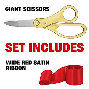 Gold Ribbon Cutting Ceremony Kit – 20 Inch Gold Giant Scissors Giants Ribbon Cutting Scissors with Red Ribbon Grand Opening Ribbon and Scissors for Special Events Inaugurations and Ceremonies