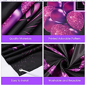 Blulu Happy Birthday Backdrop Banner Sign Poster Large Fabric Glitter Balloon Fireworks Sign Photo Backdrop Background for Birthday Party Decoration Supplies, 72.8 x 43.3in(Black and Purple)