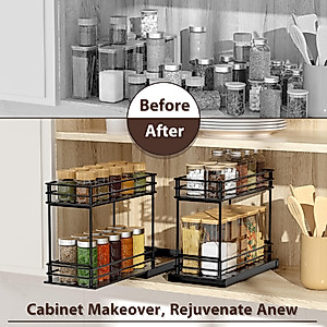 Tikea Spice Rack Organizer, 2-Tier Pull Out Seasoning Rack for Kitchen Cabinet, Spice Drawer Organizer Shelf for Small Space, Condiment Storage, 5.3''W x 10.4''D x 8.9''H