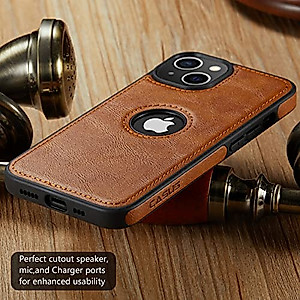 Casus Logo View Compatible with iPhone 14 Plus Case Slim Premium Vegan Leather Classic Luxury Elegant Thin Cover (2022) 6.7" (Brown)