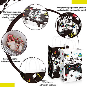 Crtiin 30 Pcs Video Game Gamer Gift Bags - Level Up Gaming Party Favors with Handle - Black & White