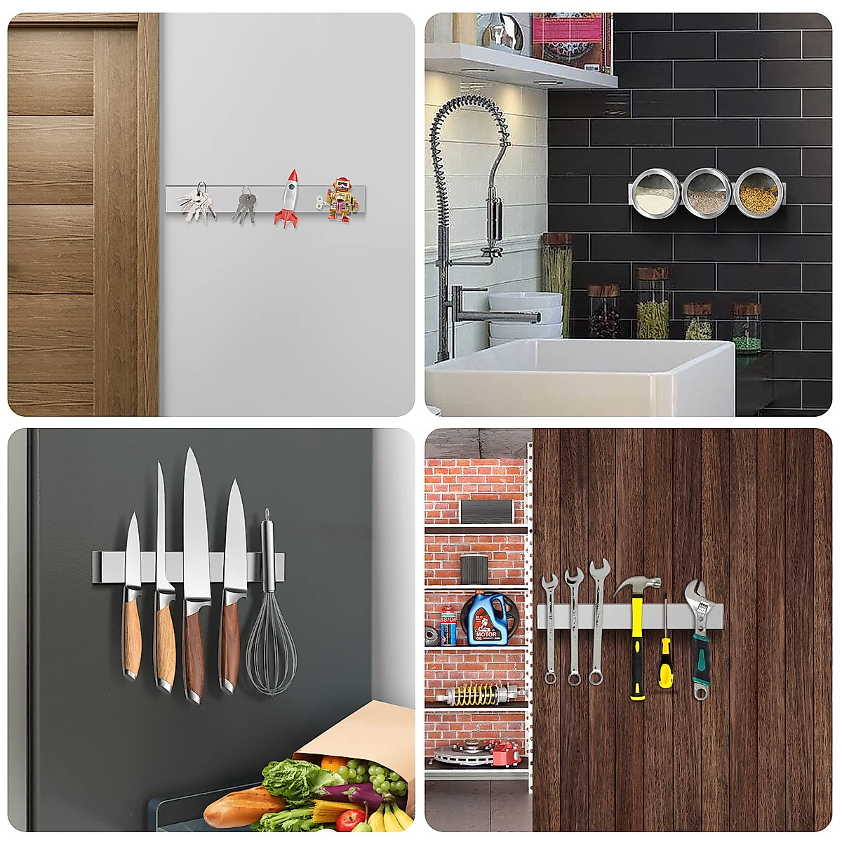 Ninonly 10 Inch Magnetic Knife Holder for Refrigerator, Stainless Steel Double Sided Magnet Knife Strip for Wall, No Drilling Magnetic Knife Rack with Powerful Magnetic Pull Force Fridge Applicable