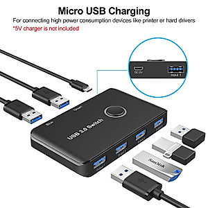 USB 3.0 Switch, ABLEWE USB Switcher 2 Computers Sharing 4 USB Devices KVM Switcher Box for PC, Printer, Scanner, Mouse, Keyboard with 2 Pack USB Cable(Compatible with Mac/Windows/Linux)