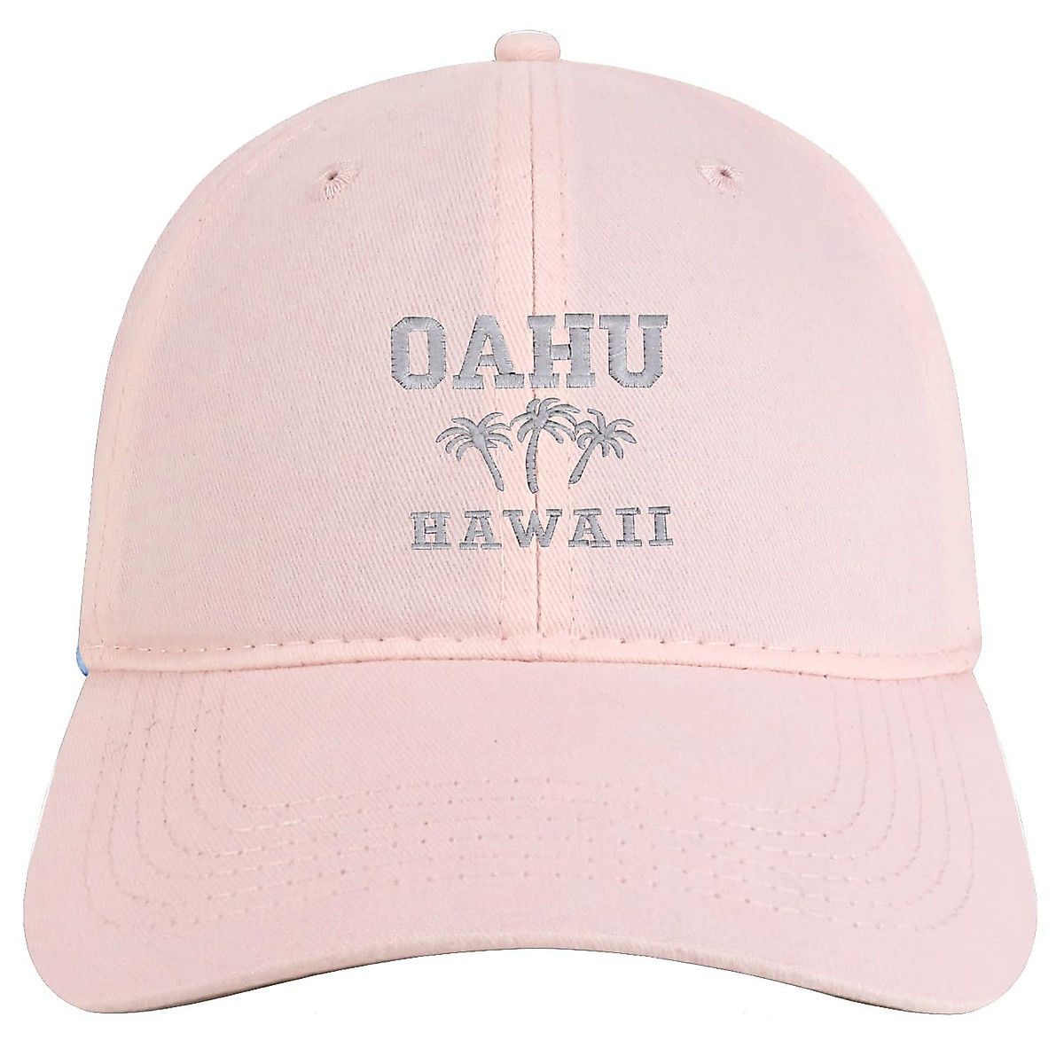 Trendy Apparel Shop Oahu Hawaii and Palm Tree Embroidered Brushed Cap - Light Pink