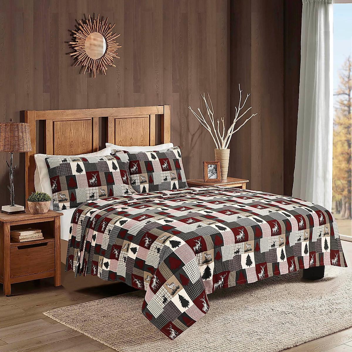 Sleepdown 100% Cotton Flannel Sheets Full - Super Soft, Heavyweight, Double Brushed, Anti-Pill Flannel Bed Sheets Full Size - 16" Deep Pocket Full Size Fitted Sheet X2 Side Pockets (Full, Lodge)