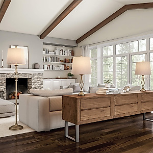 Lavish Home Table and Floor Lamps - Set of 3 Matching Curved Openwork Steel Lighting for Living Room, Bedroom, Office - Energy-Efficient LED