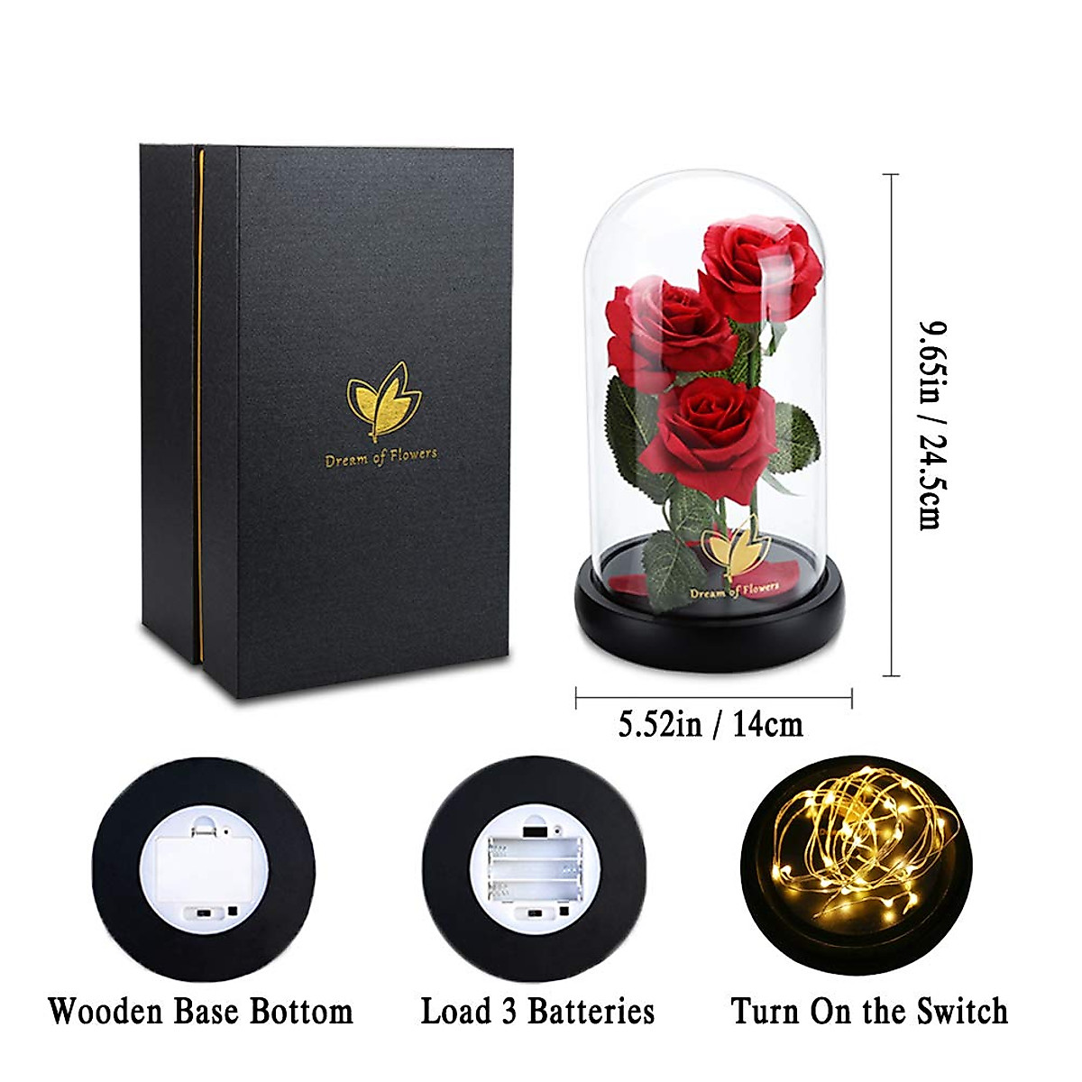 Women Gifts Idea Birthday, Unique Gifts for Mom, Birthday Gifts for Women Anniversary Rose Gift Decorations Beauty and The Beast Rose Flowers Romantic Red Silk Rose Flower in Glass Dome