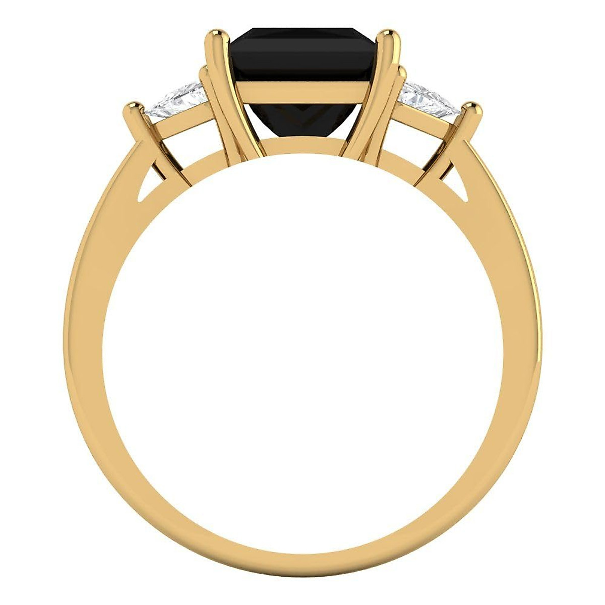 2.40ct Princess cut 3 stone Solitaire Natural Black Onyx Engagement Promise Anniversary Bridal Ring 18K Yellow Gold 10.25