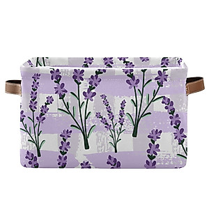 Purple Lavender Stripes Storage Baskets Large Foldable Storage Bin Canvas Toys Box Fabric Decorative Collapsible Organizer Bag with Handles 2 Pcs