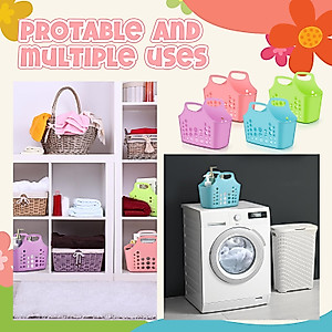 Nuogo 10 Pack Assorted Multicolor Basket with Handles Plastic Oval Carry Totes with Handles Caddy Multipurpose Organizer Reusable for Bathroom Dorm Communal Showers Kitchen School, 10.6" x 6" x 10"