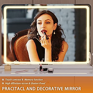 Hasipu Vanity Mirror with Lights, 32" x 22" LED Makeup Mirror, Lighted Makeup Mirror with Dimmable 3 Modes, Touch Screen Control Vanity Mirror Round White