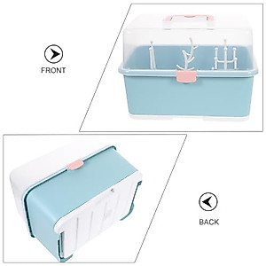 NUOBESTY Baby Bottle Drying Rack with Cover Portable Nursing Bottle Storage Box Baby Bottle Holder Dinnerware Organizer for Home Kitchen Blue