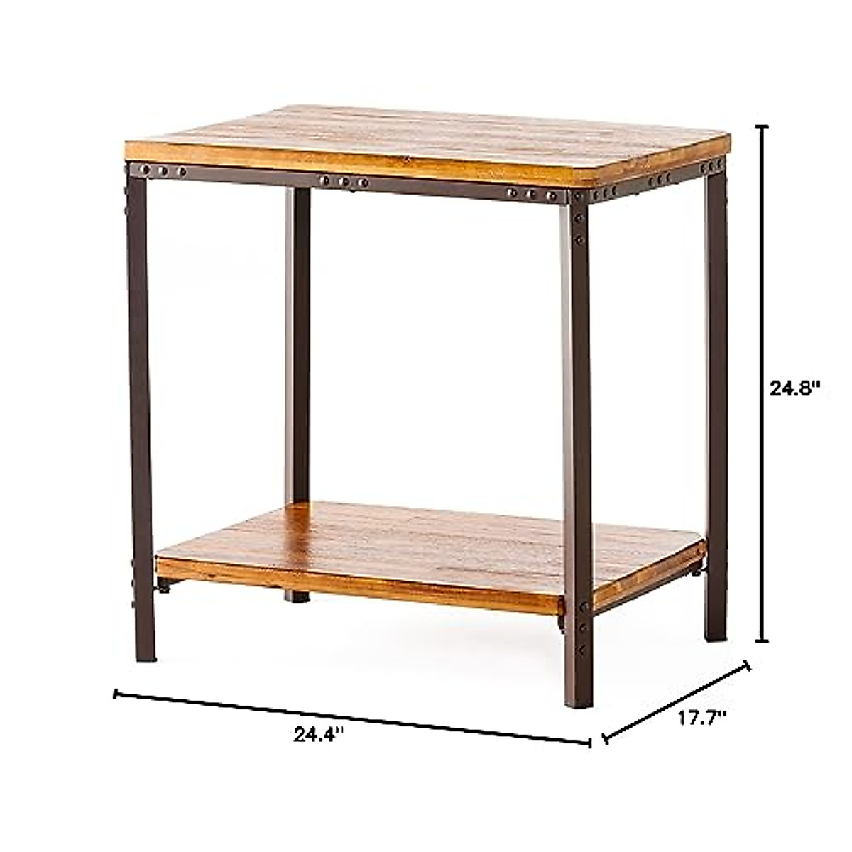 Christopher Knight Home Ronan Wood Rustic Metal End Table, Mahogany, 24.80 inches high x 24.40 inches wide x 17.70 inches deep, Sandblasted Teak
