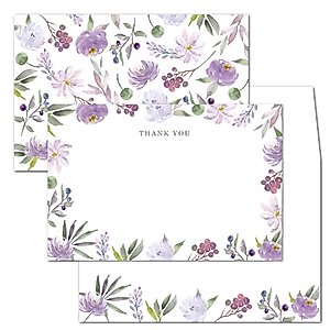 Gooji 4x6 Purple Floral Thank You Cards with Envelopes 20 Pack, Floral Blank Note Cards with Envelopes, Purple Thank You Cards, Tea Party Thank You, Thank You for Your Hospitality