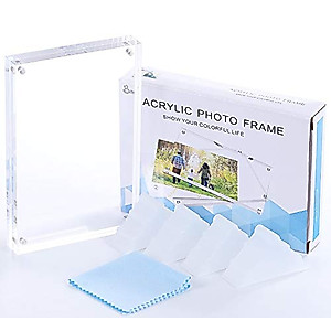 Boxalls 4x6 Inches Acrylic Picture Frame, Double Sided Clear Frameless Photo Frame with Magnetic Desktop Transparent