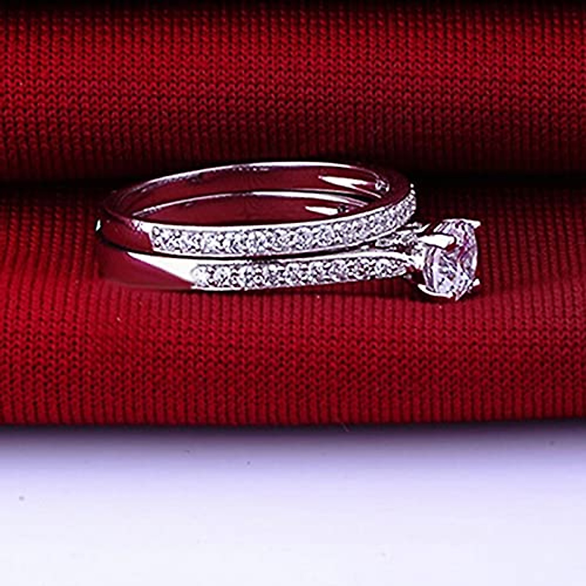 shiYsRL Exquisite Jewelry Ring Love Rings Women Engagement Wedding 2Pcs Set Cubic Zirconia 925 Sterling Silver Rings Size 6-10 Wedding Band Best Gifts for Love with Valentine's Day - US 8