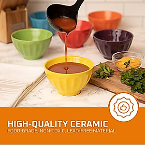 Bruntmor Porcelain 14 Ounce Bowl for Cereal, Soup, Rice, Desert, Ice Cream, Snack Server, Multicolor LEAD and CADIMUM FREE, Dishwasher & Oven Safe- Set Of 6