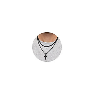 Ursteel Cross Necklace for Men, Mens Cross Necklaces Black Stainless Steel Cross Necklace Chain for Men Layered Cuban Link Chain for Men 20-22 Inch Mens Jewelry Gifts Cross Necklace