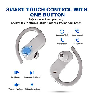 BEBEN Wireless Earbuds, 36H Playtime Bluetooth Headphones with Mics and Charging Case for iPhone Android, Waterproof Running Headphones for Gym Workout, Hi-Fi Sound Over Ear Buds with Earhooks - Grey