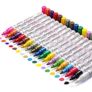 TFIVE Paint Markers Paint Pens, Waterproof Quick Dry and Permanent, Work on Almost Anything, Oil-Based Paint Marker Pen for Rock Painting, Metal, Wood, Plastic, Canvas, Glass, Mugs, Craft - 18 colors