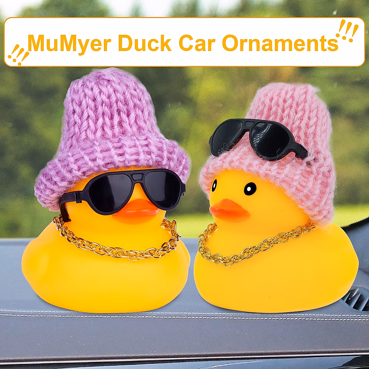 MuMyer Rubber Duck Car Ornaments Duck Car Dashboard Decorations for Car Dashboard Decoration Accessories with Mini Hat Swim Ring Necklace and Sunglasses