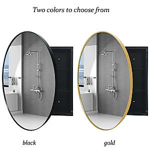 FOAMYKO Round Medicine Cabinet, Circular Bathroom Mirror Cabinet, Wall Surface Mounted Storage Farmhouse Cabinet (Black, 30"x30")