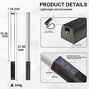 Portable LED Photography Light Wand, LUXCEO Handheld LED Video Light 1000 Lumens CRI 95+ USB Rechargeable with Remote Control, Carry Bag, Adjustable Color Temperature 3000K-6000K and 36 Colors