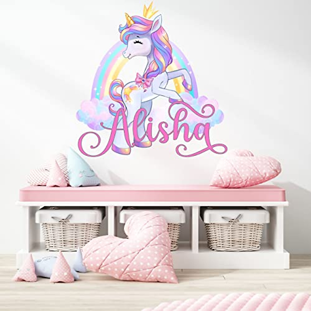 Unicorn Wall Decal - Custom Name Wall Decals - Magic Rainbow Wall Art Sticker - Nursery Wall Decor - Personalized Mural Kids Girls Bedroom