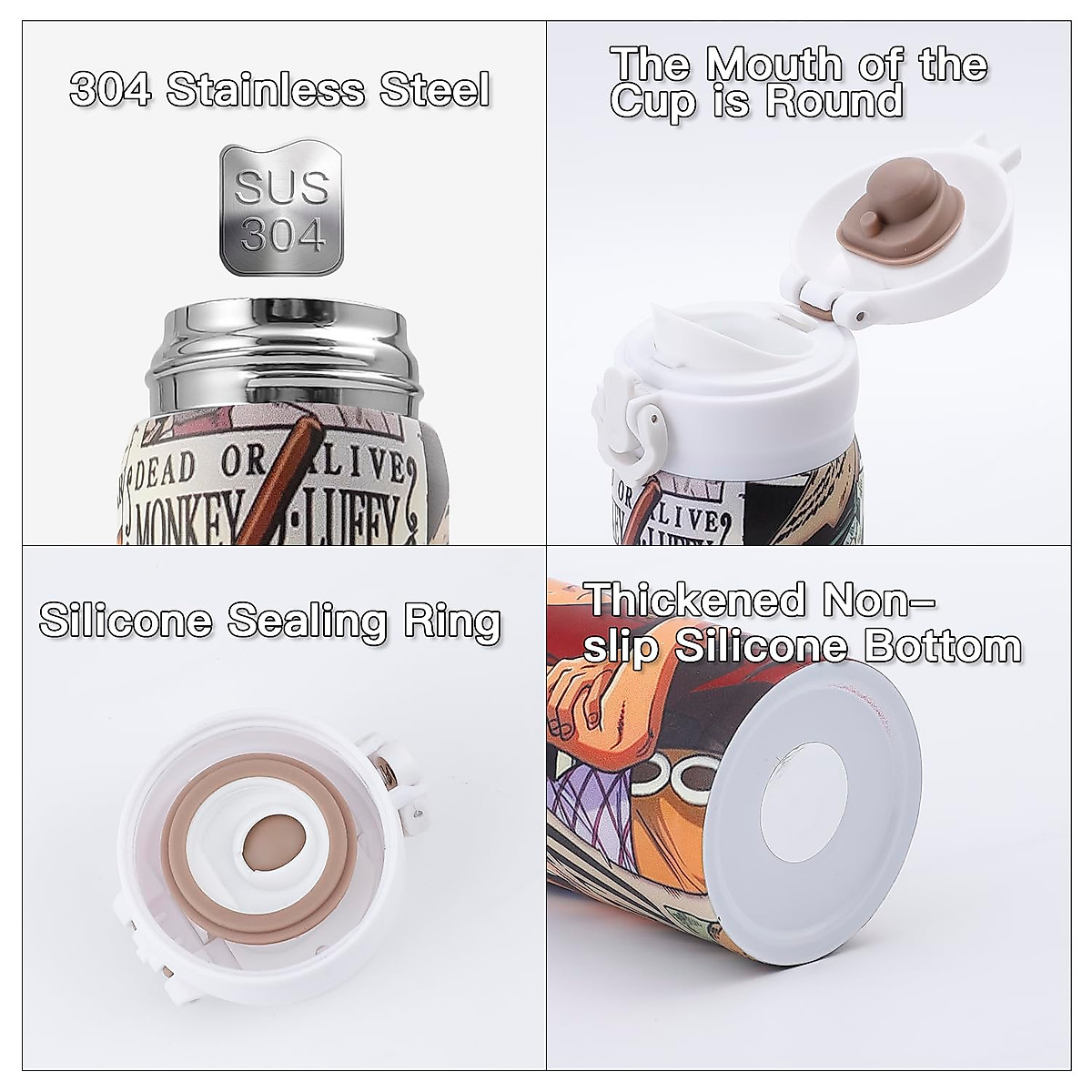 CNEISEJK Anime Piece Water Bottle, Vacuum Insulated Cosplay Zoro Luffy Stainless Steel 16.9oz Cup Thermoses with Locking Cover Leak-Proof Design (WB-Hzw A 2403), 500ML