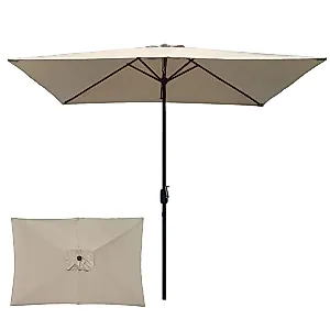 ontheway 6.5x10 ft Rectangular Patio Umbrella, Outdoor Market Table Umbrella with Hand Crank, Rust-Resistant Frame, 6 Steel Ribs, Swimming Pool, Garden, Courtyard, Lawn