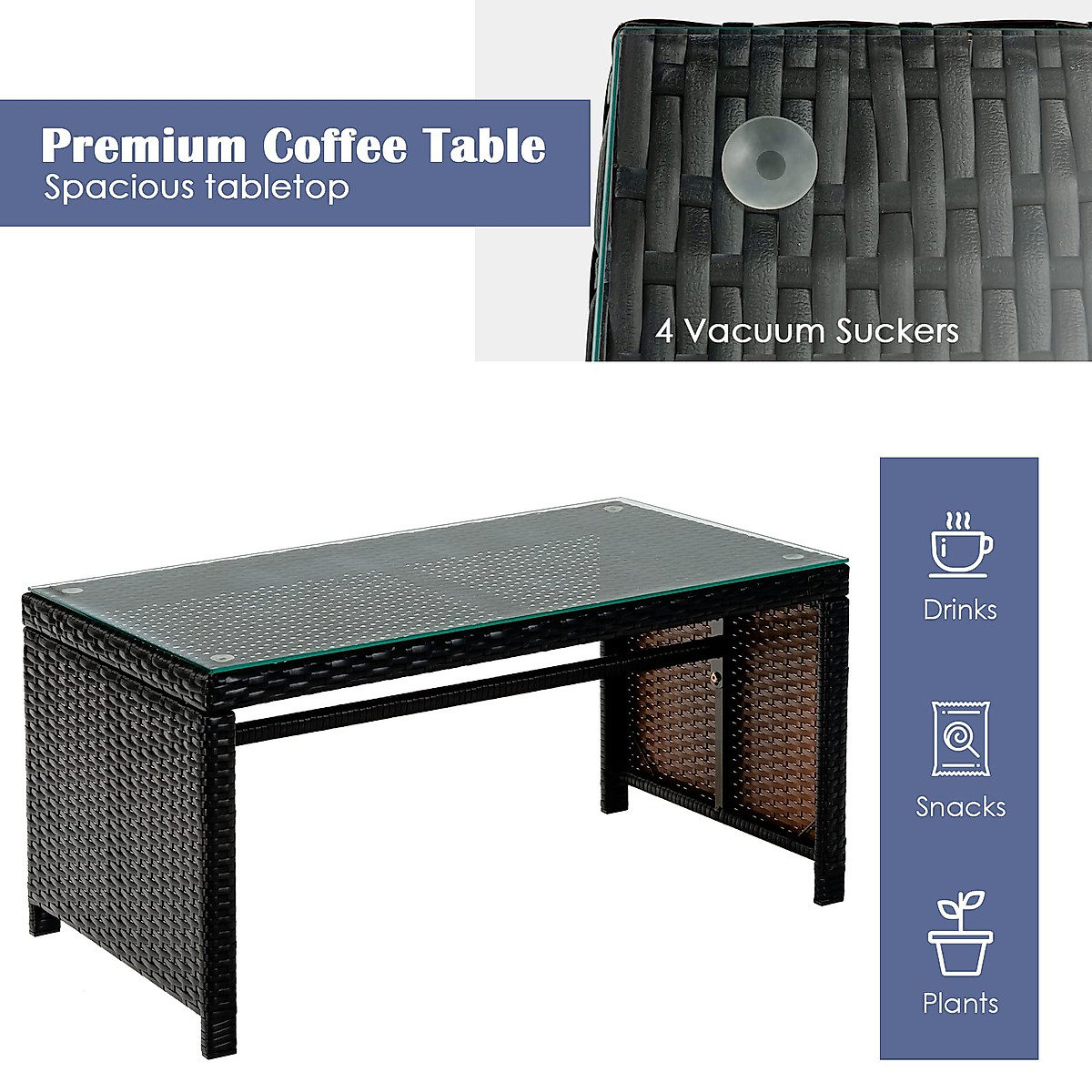 Tangkula 4 Pieces Rattan Furniture Set, Outdoor Conversation Set w/Chair & Loveseat & Tempered Glass Coffee Table, Suitable for Garden, Backyard, Poolside, Patio Furniture Set for 4 (1, White)