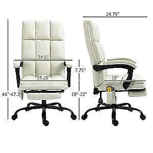 Vinsetto Massage Office Chair with 4 Vibration Points, Reclining Computer Chair with USB Port and Footrest, Cream White