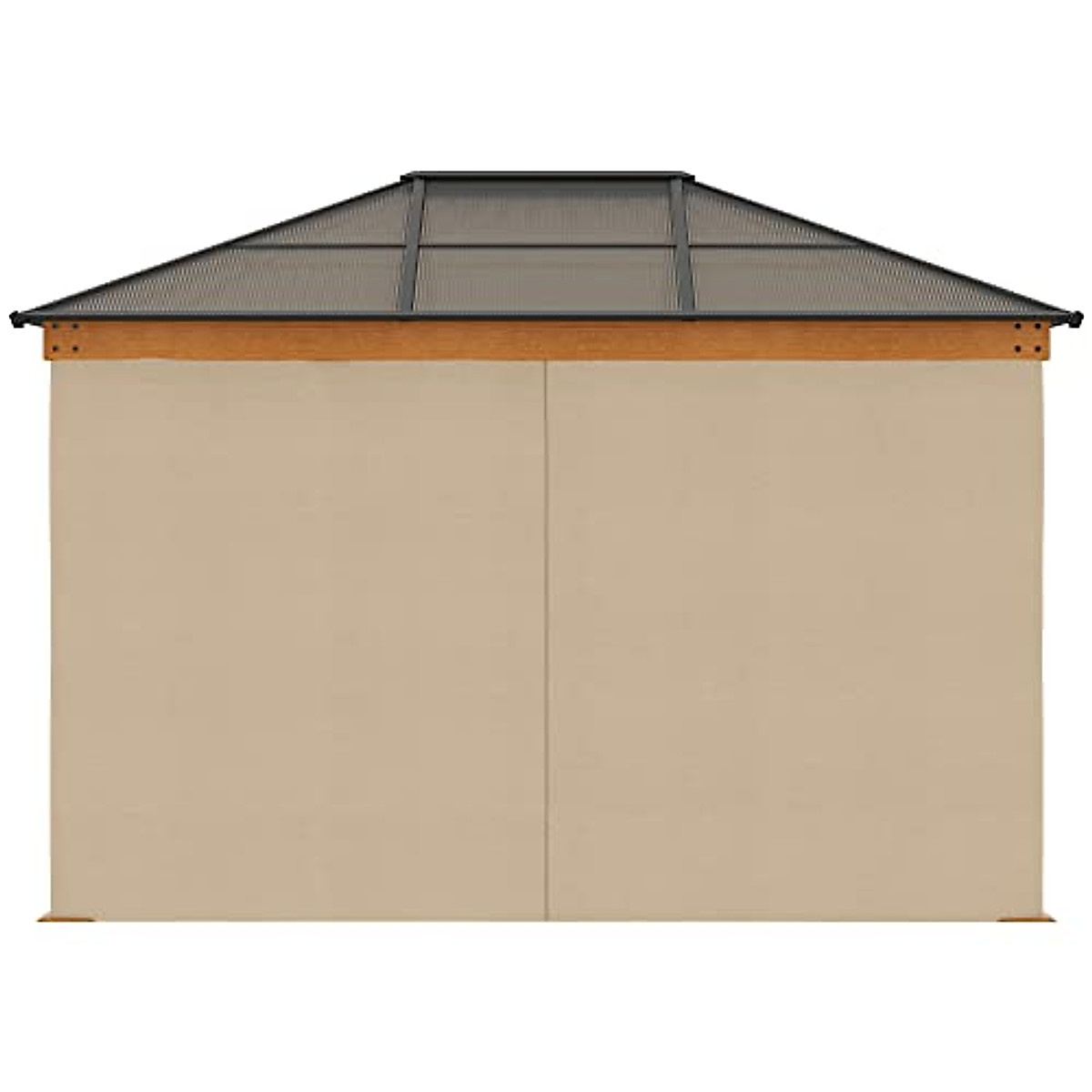 Outsunny 10' x 12' Hardtop Gazebo Canopy with Polycarbonate Roof, Wood Grain Aluminum Frame, Permanent Pavilion Outdoor Gazebo with Netting and Curtains for Patio, Garden, Backyard