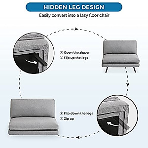 IULULU Convertible Chair Bed, Sleeper Sofa with Adjustable Backrest, 4-in-1 Folding Mini Floor Couch for Small, Dorm, Guest Room, Grey
