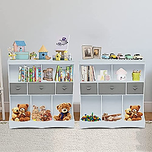 kinbor Kids Storage Organizer Bookcase - 3-Tier Toy Storage Cabinet Toddlers Bookshelf with 3 Removable Drawers, Baskets Multi Shelf Cubby for Nursery Activity Room Bedroom, White