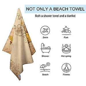 My Little Nest Bath Towels Soft Absorbent Bathroom Towel Honey Bees Wildflowers Retro Quick Dry Bath Towel Large Shower Towels Lightweight Hand Towels 31" x 51"