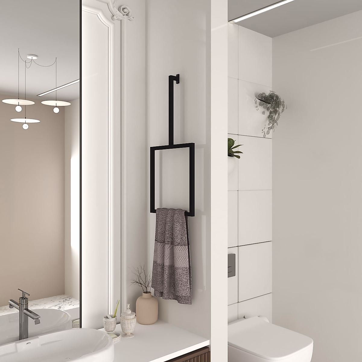 Unique Vertical Towel Rack Wall Mounted for Bathroom, Metal Square Towel Holder, Modern Hand Towel Ring, Elegant Bathroom and Kitchen Decor, Space-Saving Towel Hanger (Medium (24"x11"x3") - 1 pcs)