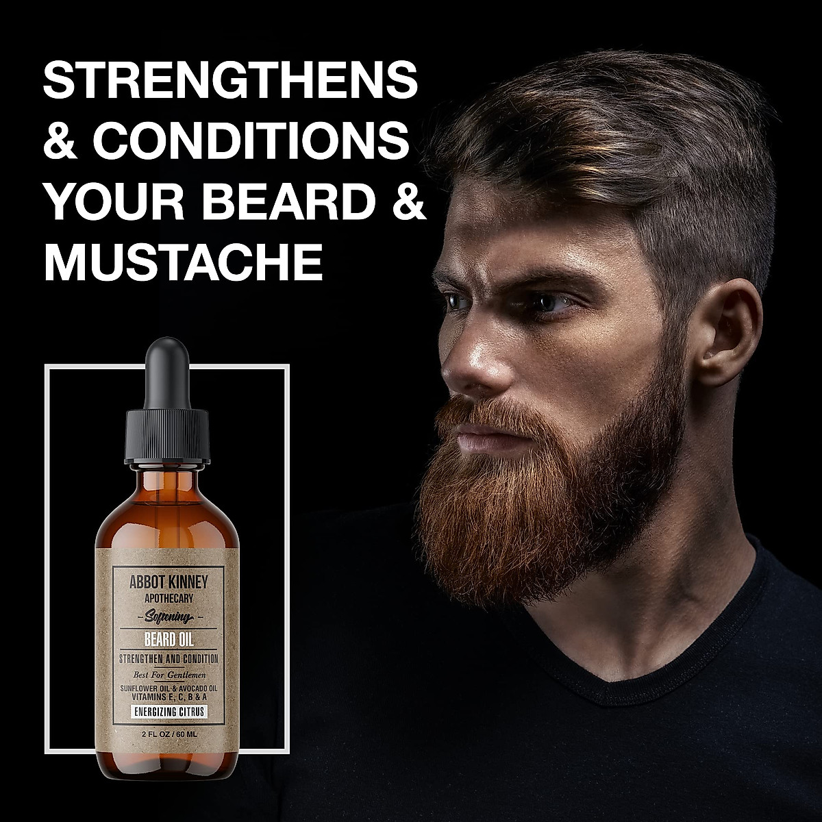 ABBOT KINNEY APOTHECARY Beard Oil for Men - Natural Ingredients, Energizing Citrus Scent, Promotes Healthy Growth, Ideal for Dry Flaky Skin - Beard Conditioner - 2 Fl Oz