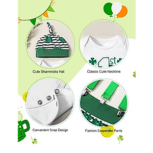 AGAPENG St Patricks Day Baby Boy Outfit Baby St Patricks Day Outfit Boy 3-6 Months Baby Boy St Patricks Day Outfit My First St Patricks Day 1st Romper Four Leaf Clover Suspenders Pants Stripe Hat
