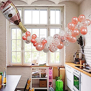Champagne Bottle Balloon Kit, 40" Champagne Wine Bottle Rose Gold Balloon and 70PCS Balloons Garland Arch Kit Rose Gold Confetti Balloons for Wedding Birthday Bachelorette Bridal Shower Party Decorations