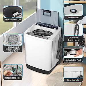 Nictemaw 1.8 Cu.Ft Portable Washing Machine, 13.5 lbs Portable Washer Dryer Combo with Drain Pump, Full Automatic Portable Washer with 10 Programs 8 Water Levels LED Display for Apartments, RV, Dorms