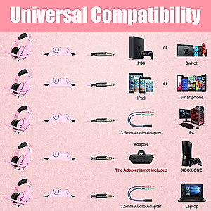 BENGOO G9000 Professional Gaming Headset for PS4, PC, Xbox One Controller, Noise Cancelling Over Ear Headphones with Mic, LED Light, Bass Surround, Soft Memory Earmuffs for Laptop Nintendo - Pink